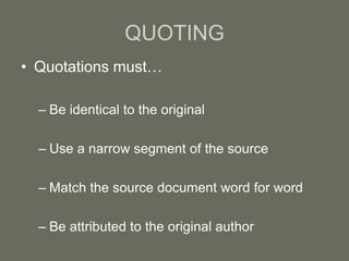 Quoting paraphrasing and summarizing | PPTX