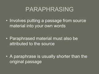 Quoting paraphrasing and summarizing | PPT