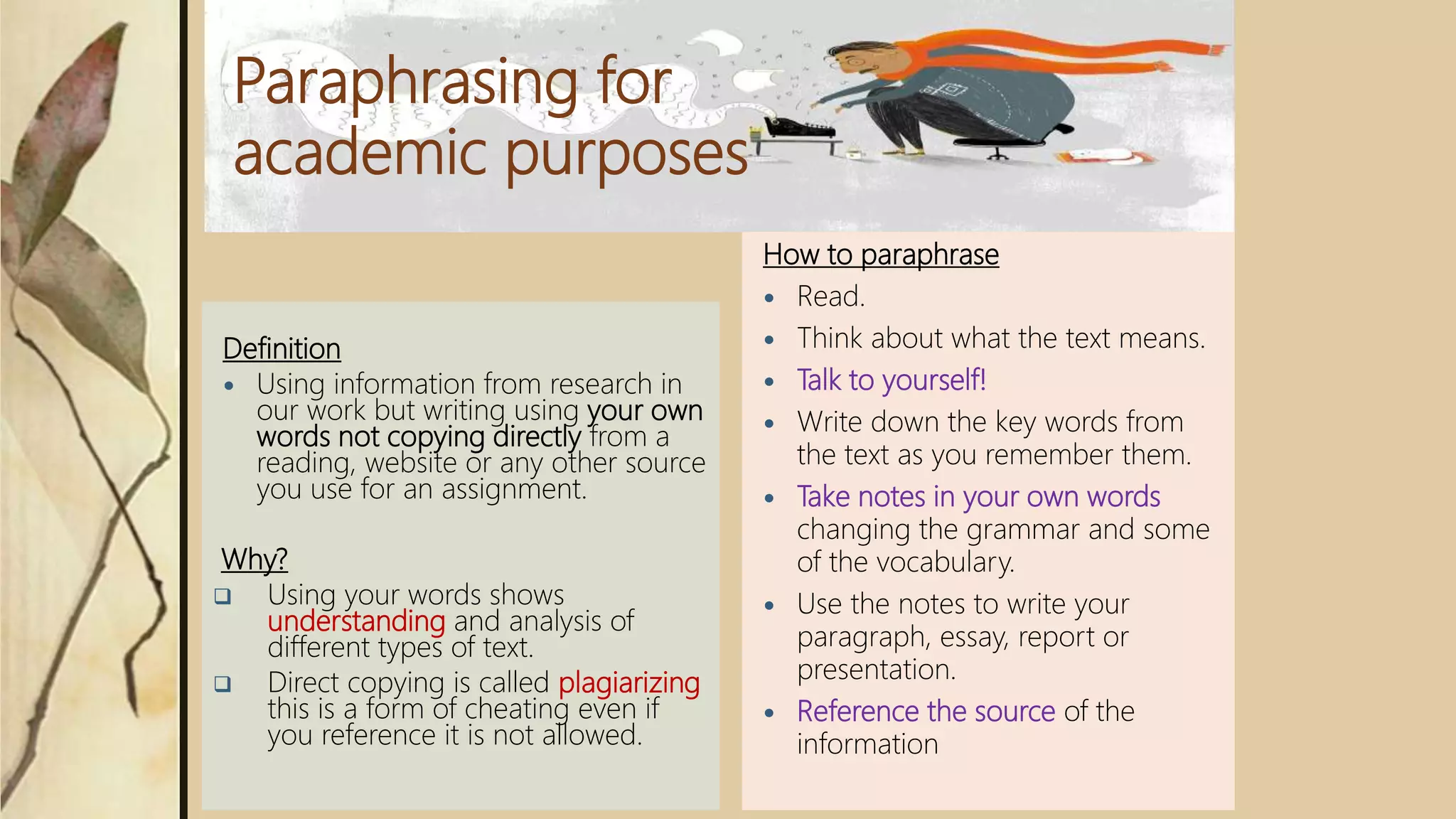 Quoting paraphrasing summarising synthesising dw | PPTX