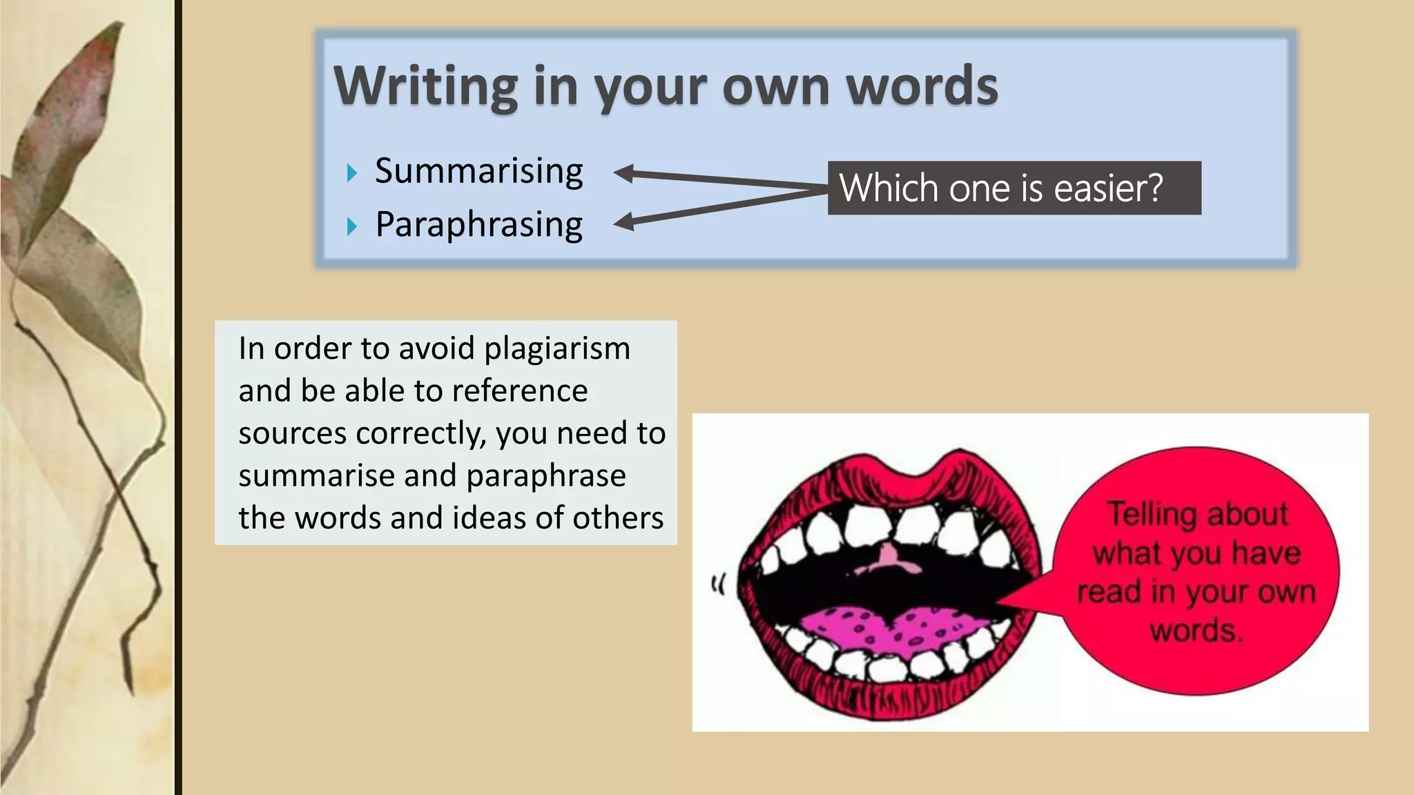 Quoting paraphrasing summarising synthesising dw | PPTX