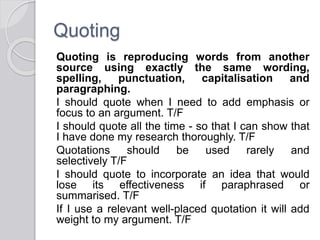 Quoting, paraphrasing and summarizing to avoid plagiarism | PPT