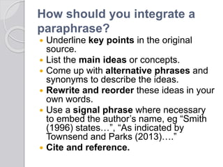 Quoting, paraphrasing and summarizing to avoid plagiarism | PPT