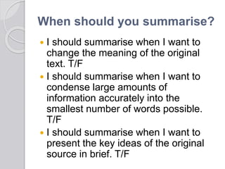 Quoting, paraphrasing and summarizing to avoid plagiarism | PPT