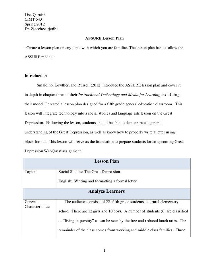 ASSURE Lesson Plan ASSURE Lesson Plan