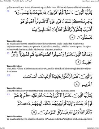 Quran. 5. surat al ma'idah, arabic text and roman arabic script | PDF