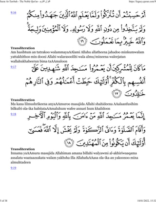 Quran. 9. surat at tawbah, arabic text and roman arabic script | PDF
