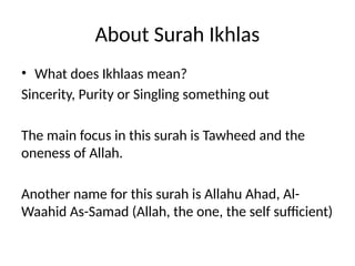 Quran Class surah Ikhlaas Tafsir Powerpoint | PPTX
