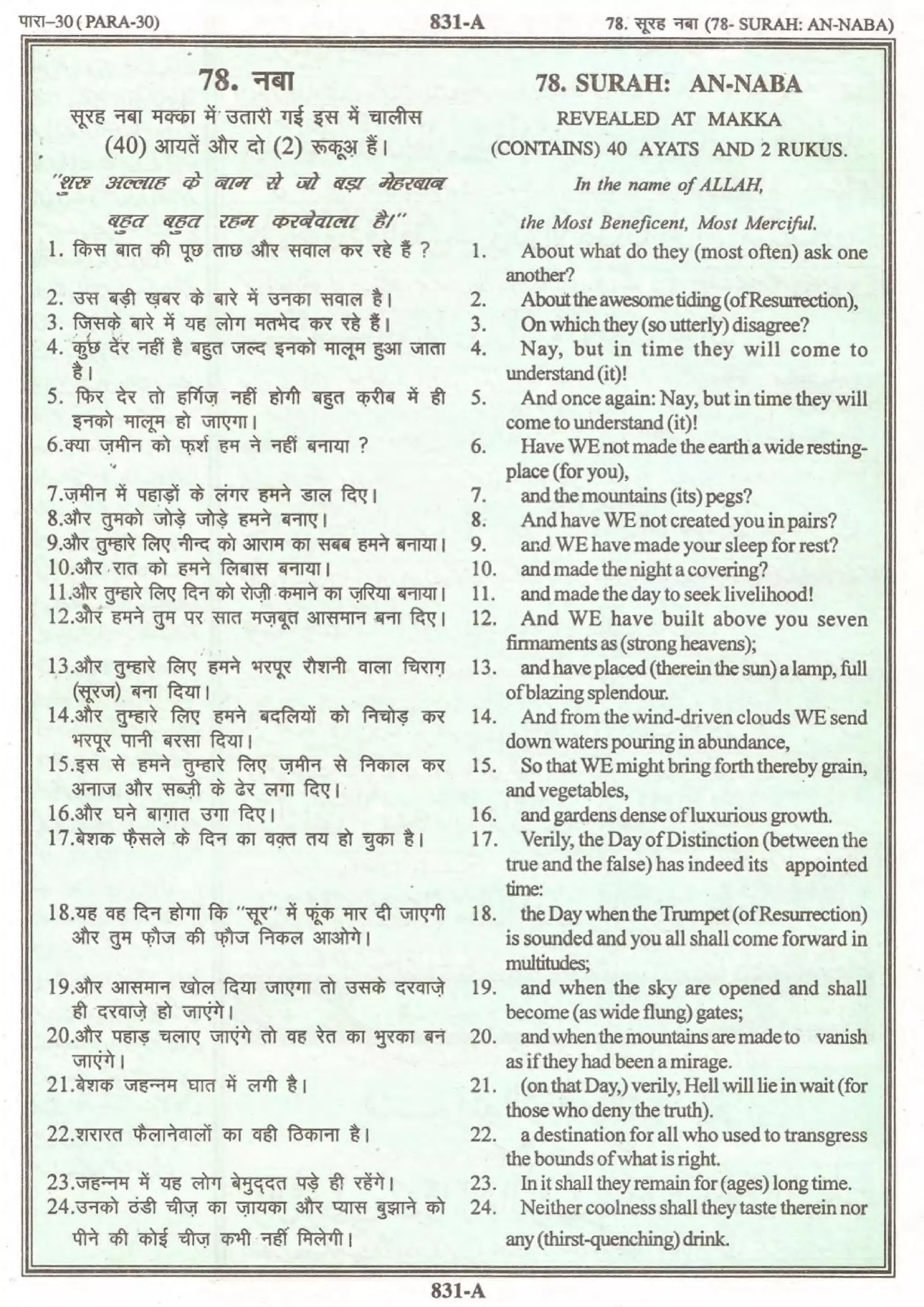 Quran Juz 30 عم Urdu, English & Hindi meaning | PDF