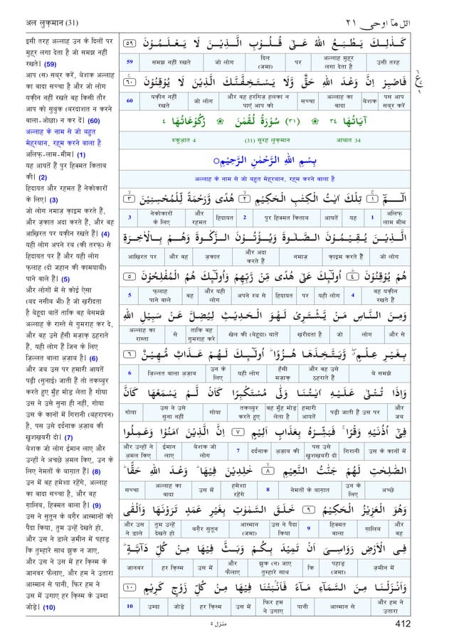 Quran Surah 31 ﴾لقمان﴿ Luqman (लुकमान) Hindi Translation (हिंदी अनुवाद) | Word to Word (शब्द दर ...