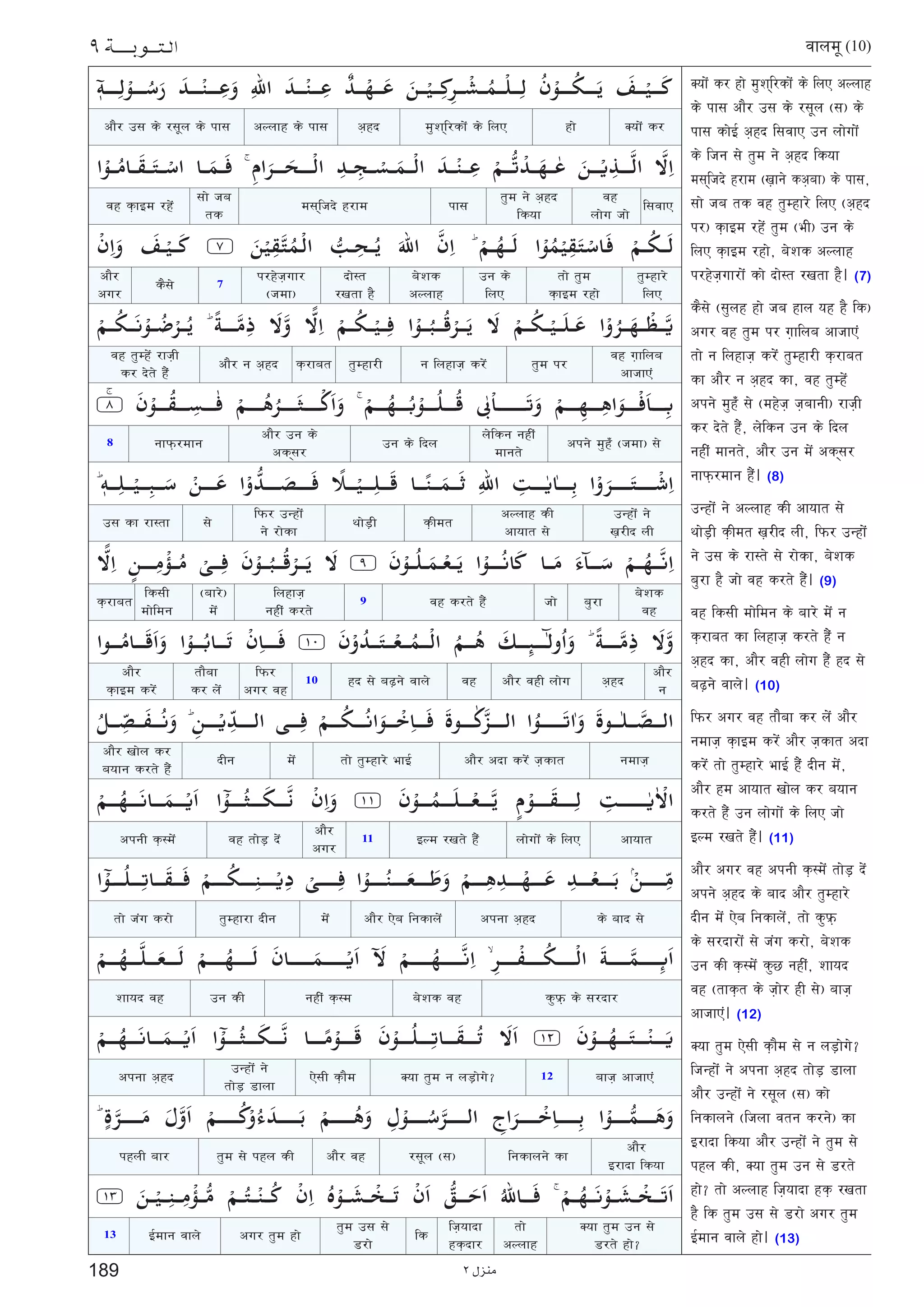Quran Surah 9 ﴾التوبة﴿ At-Tawba (अत-तौबा) Hindi Translation (हिंदी अनुवाद) | Word to Word (शब्द ...