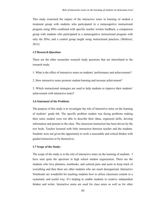 thesis: Role Of Interactive Notes On The Learning Of Students At ...