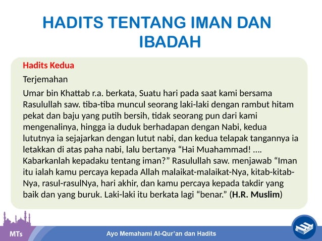 Qurdis Kelas 7 Pelajaran 4 - HADITS TENTANG IMAN DAN IBADAH.pptx