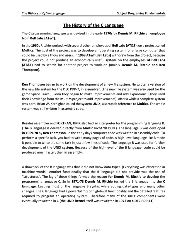 History of C/C++ Language | PDF | Programming Languages | Computing