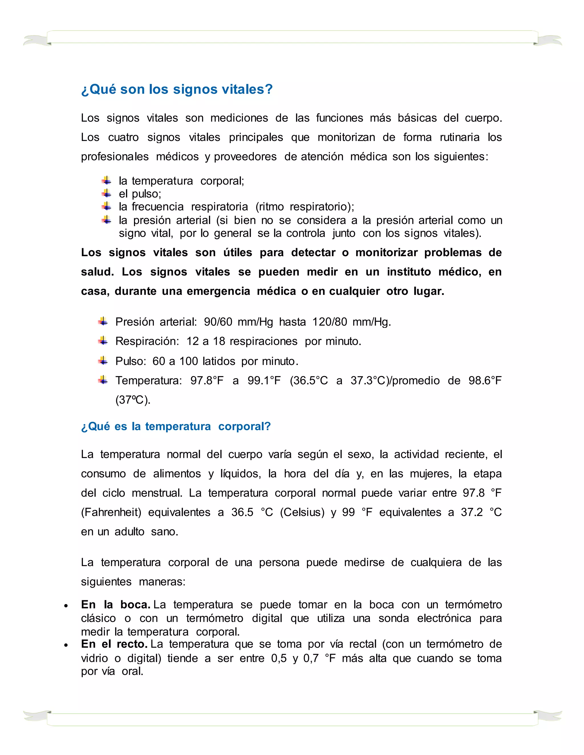 Qué son los signos vitales | DOCX