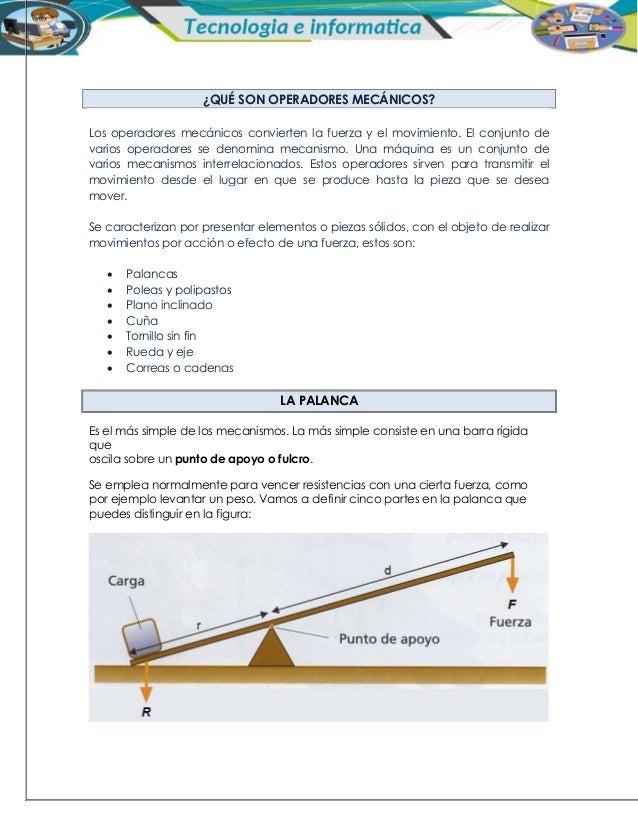 Qué son operadores mecánicos 1 palancas