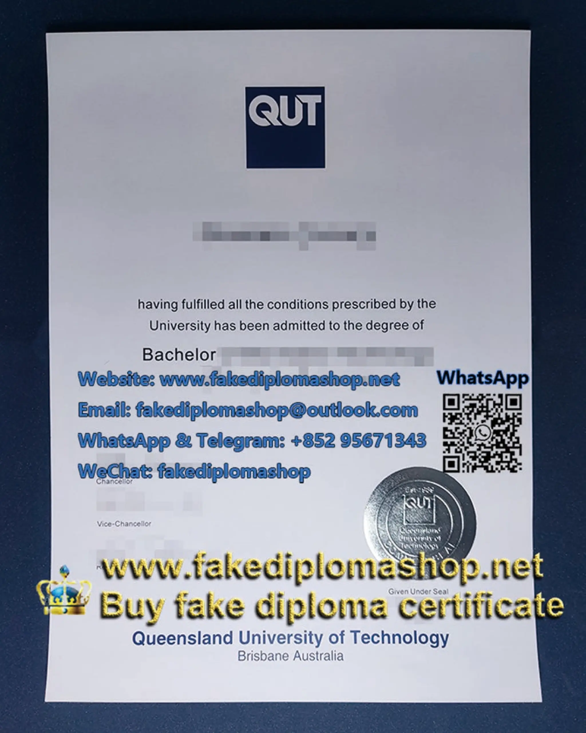 QUT degree of Bachelor, Queensland University of Technology diploma ...