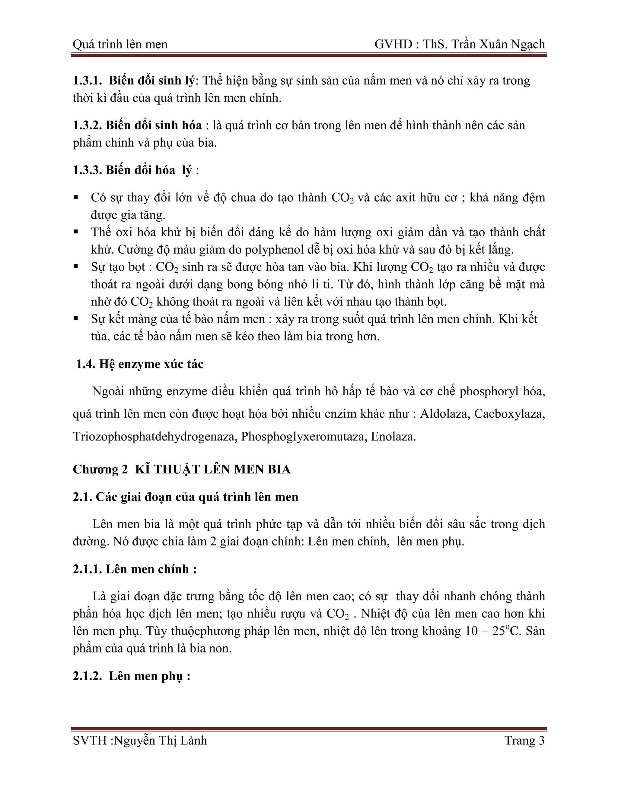 Quá trình lên men bia | DOCX