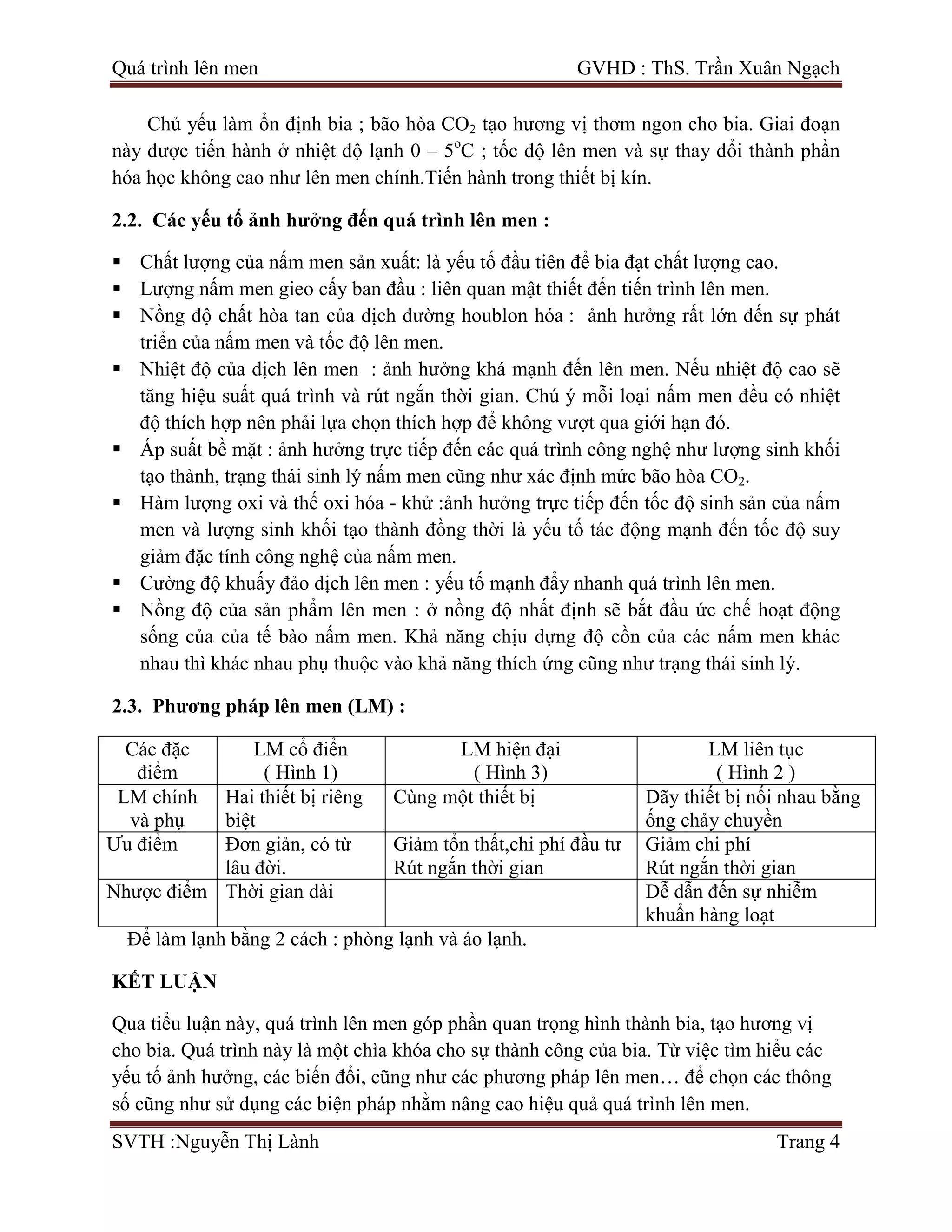 Quá trình lên men bia | DOCX