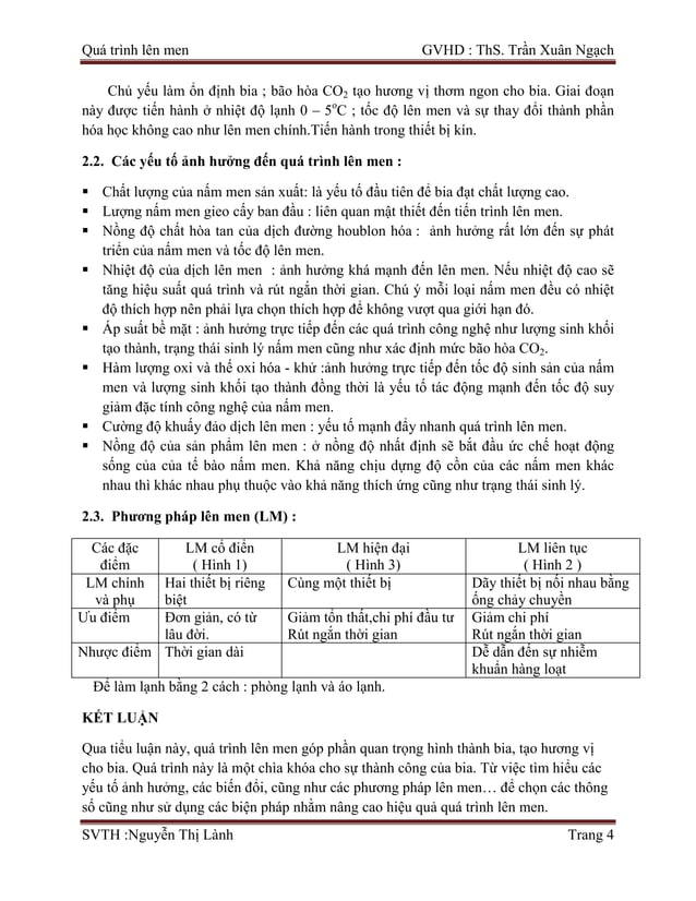 Quá trình lên men bia | DOCX