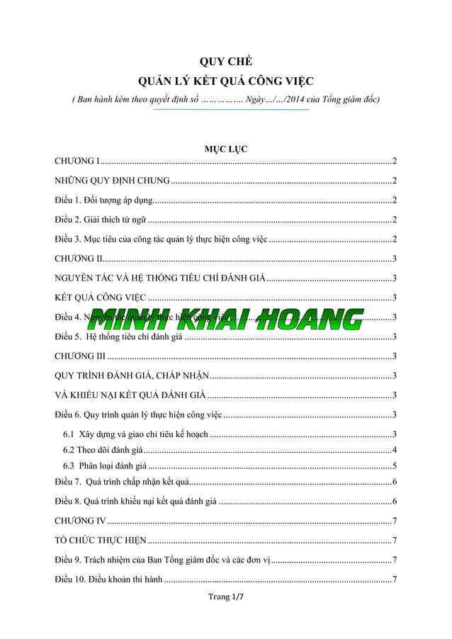 QUY CHẾ QUẢN LÝ KẾT QUẢ CÔNG VIỆC THEO BSC - KPI | PDF