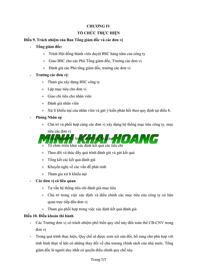 QUY CHẾ QUẢN LÝ KẾT QUẢ CÔNG VIỆC THEO BSC - KPI | PDF