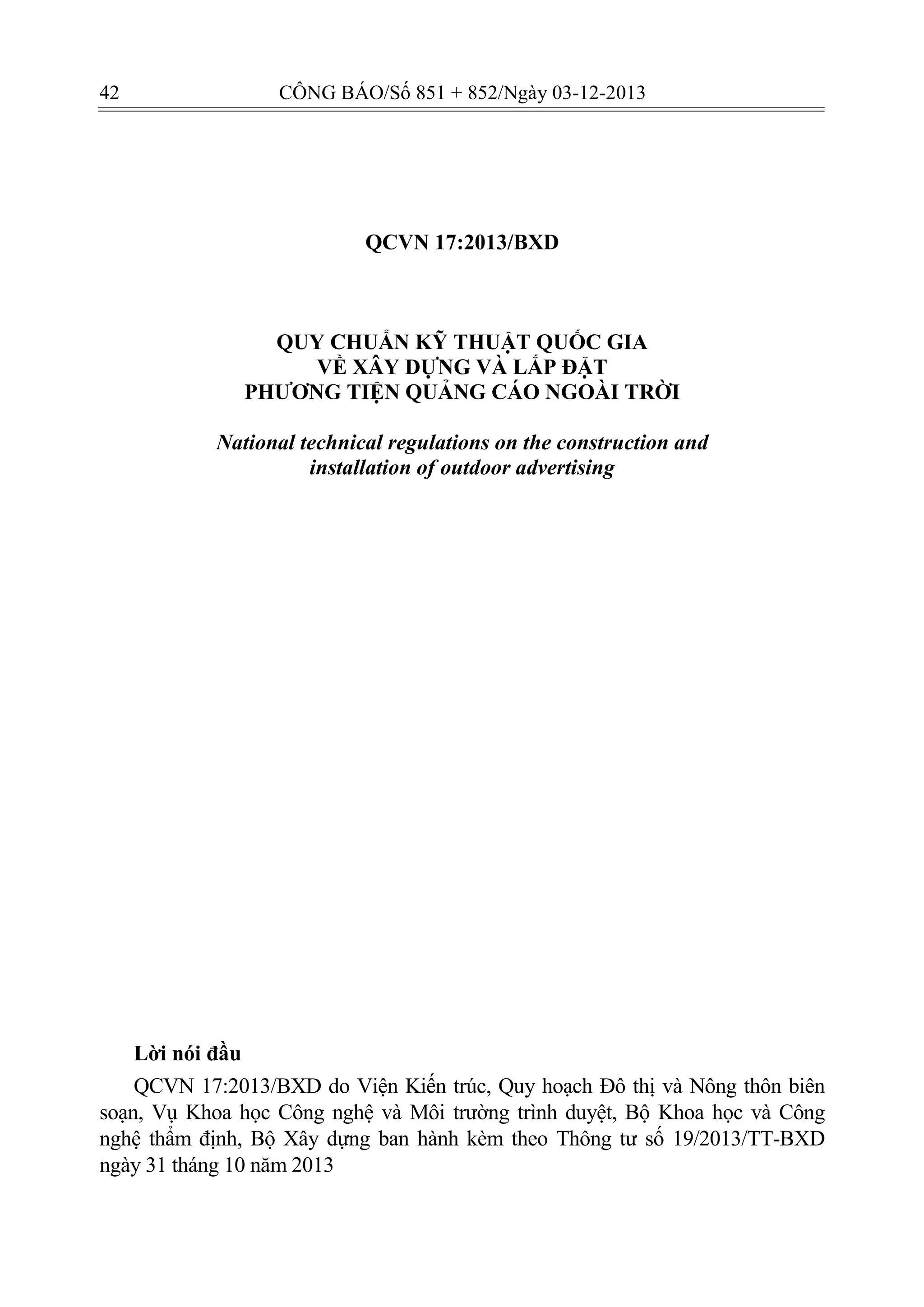 Thong tu so 19/2013/TT-BXD cua Bo Xay dung: Ban hanh quy chuan ky thuat quoc gia ve phuong tien ...