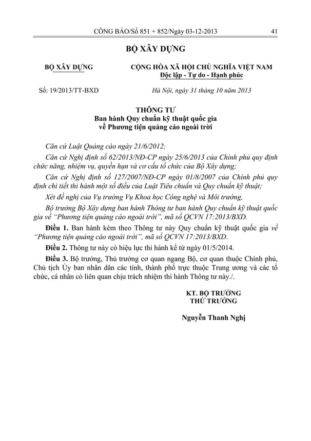 Thong tu so 19/2013/TT-BXD cua Bo Xay dung: Ban hanh quy chuan ky thuat quoc gia ve phuong tien ...