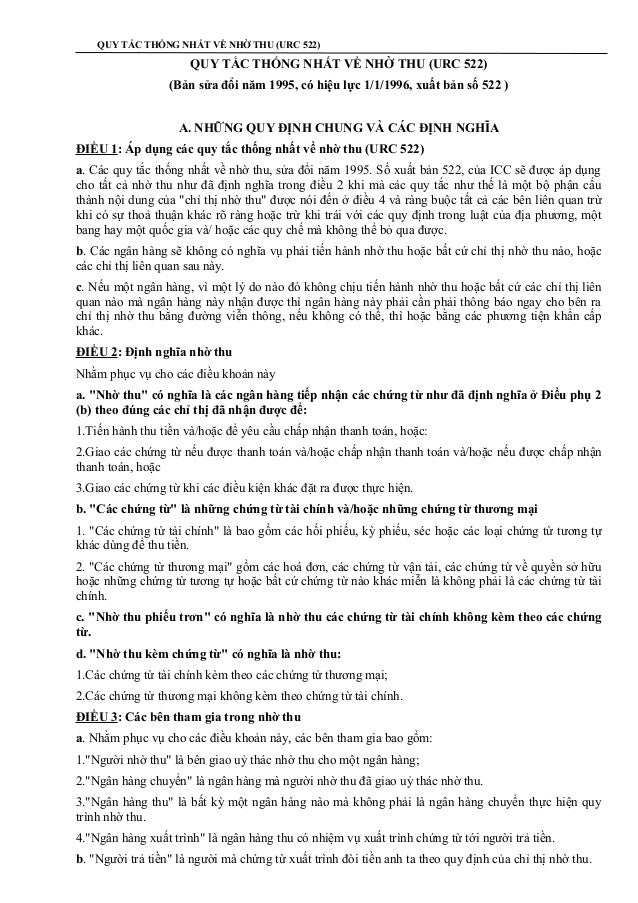 Quy tắc thống nhất về nhờ thu - URC 522 - Uniform Rules for Collection