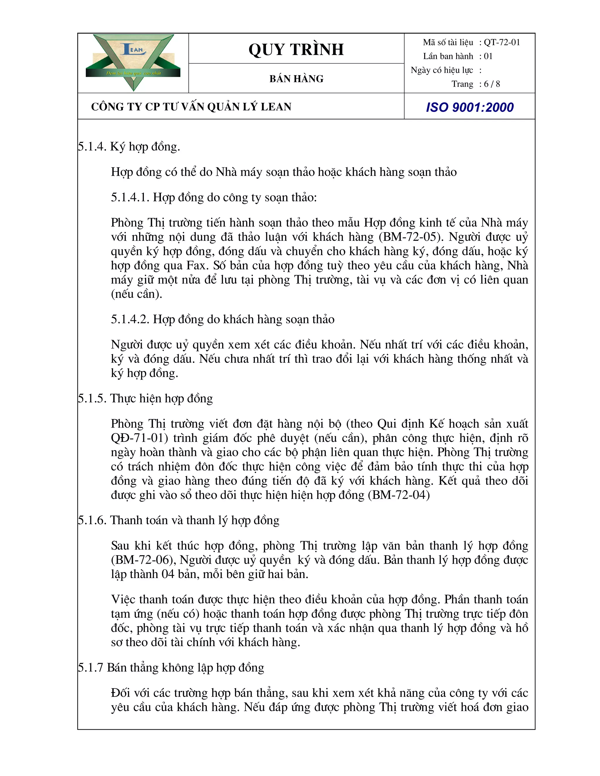 Quy trinh ban hang qt 72-01 | PDF | Free Download