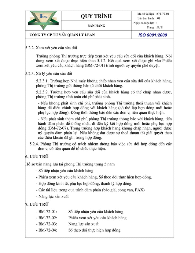 Quy trinh ban hang qt 72-01 | PDF | Free Download