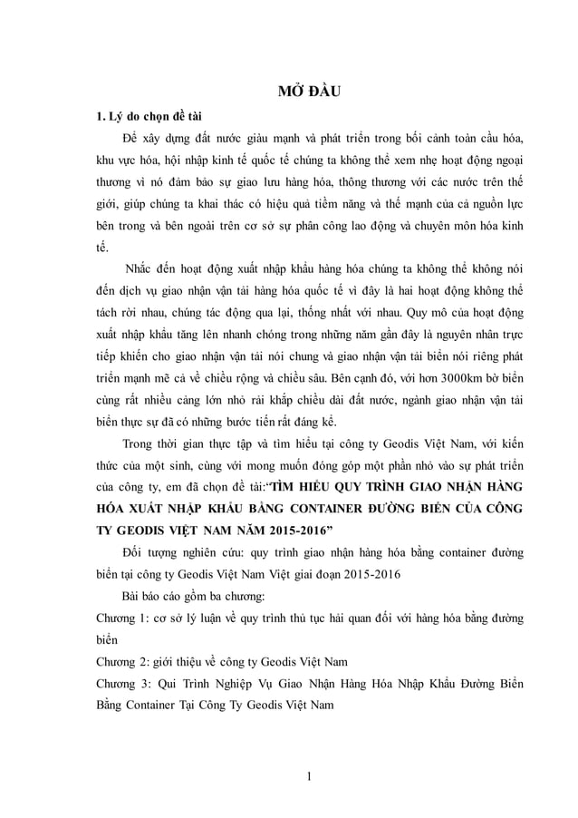 Quy trình giao nhận hàng hóa xuất nhập khẩu bằng container đường biển của công ty geodis việt ...