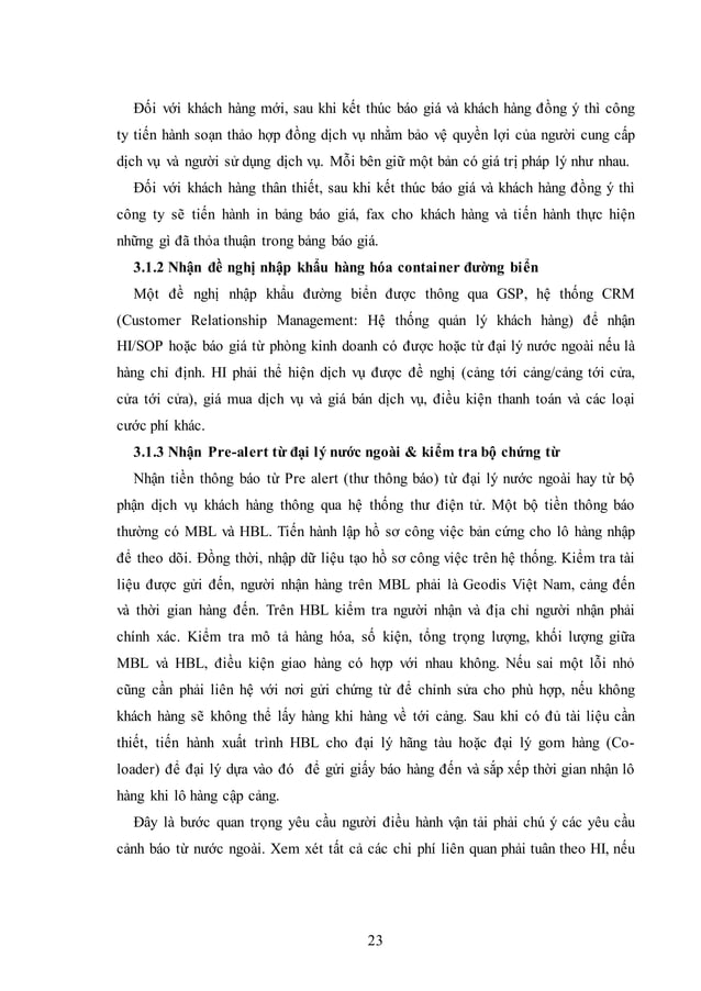 Quy trình giao nhận hàng hóa xuất nhập khẩu bằng container đường biển của công ty geodis việt ...