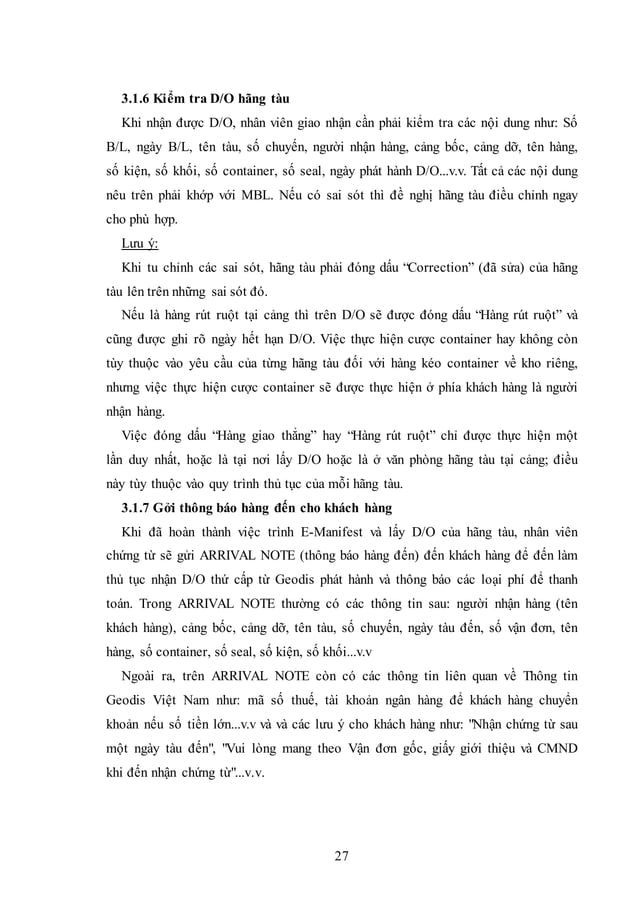 Quy trình giao nhận hàng hóa xuất nhập khẩu bằng container đường biển của công ty geodis việt ...