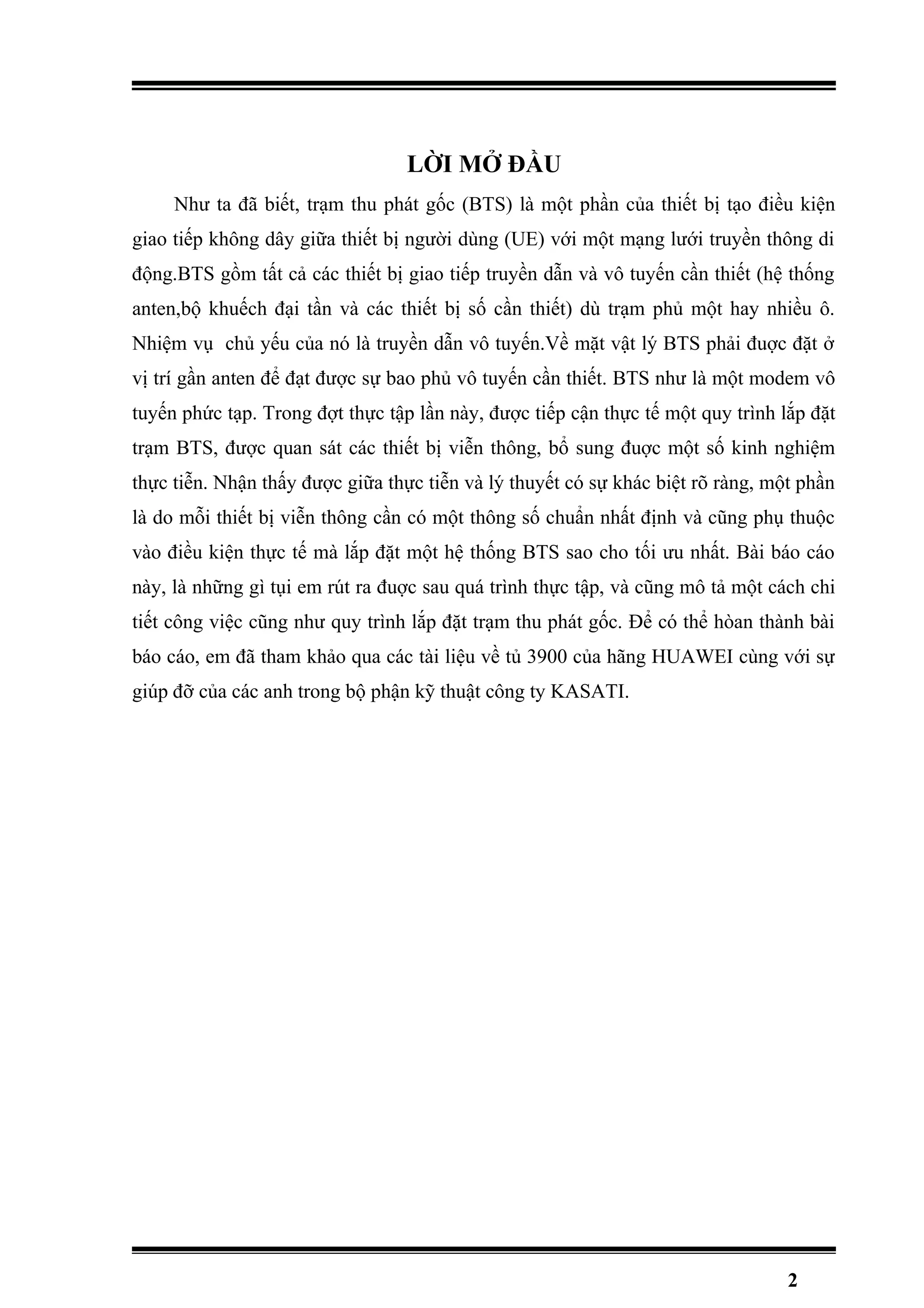 Quy trinh lap dat tram bts 3900 huawei | DOC
