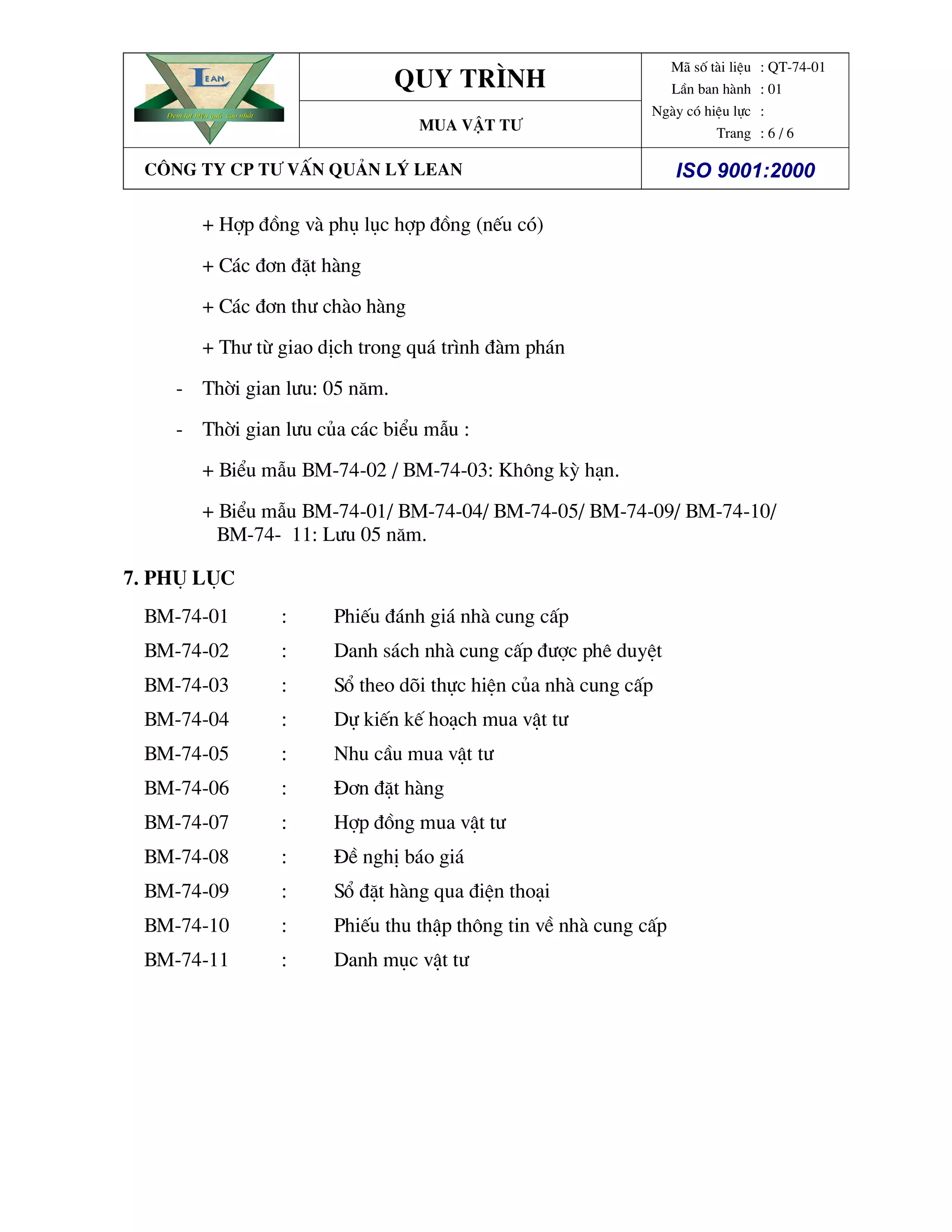 Quy trinh mua vat tu qt 74-01 | PDF