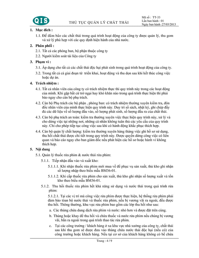 Quy trinh xu ly chat thai nguy hai | PDF