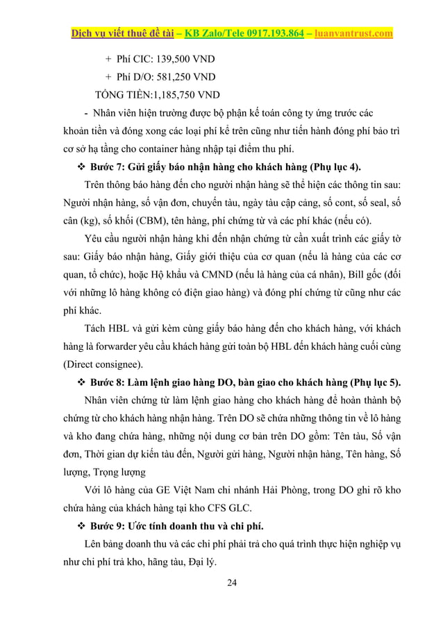 Quy trình giao nhận hàng hóa nhập khẩu (hàng lẻ - lcl) tại công ty db ...