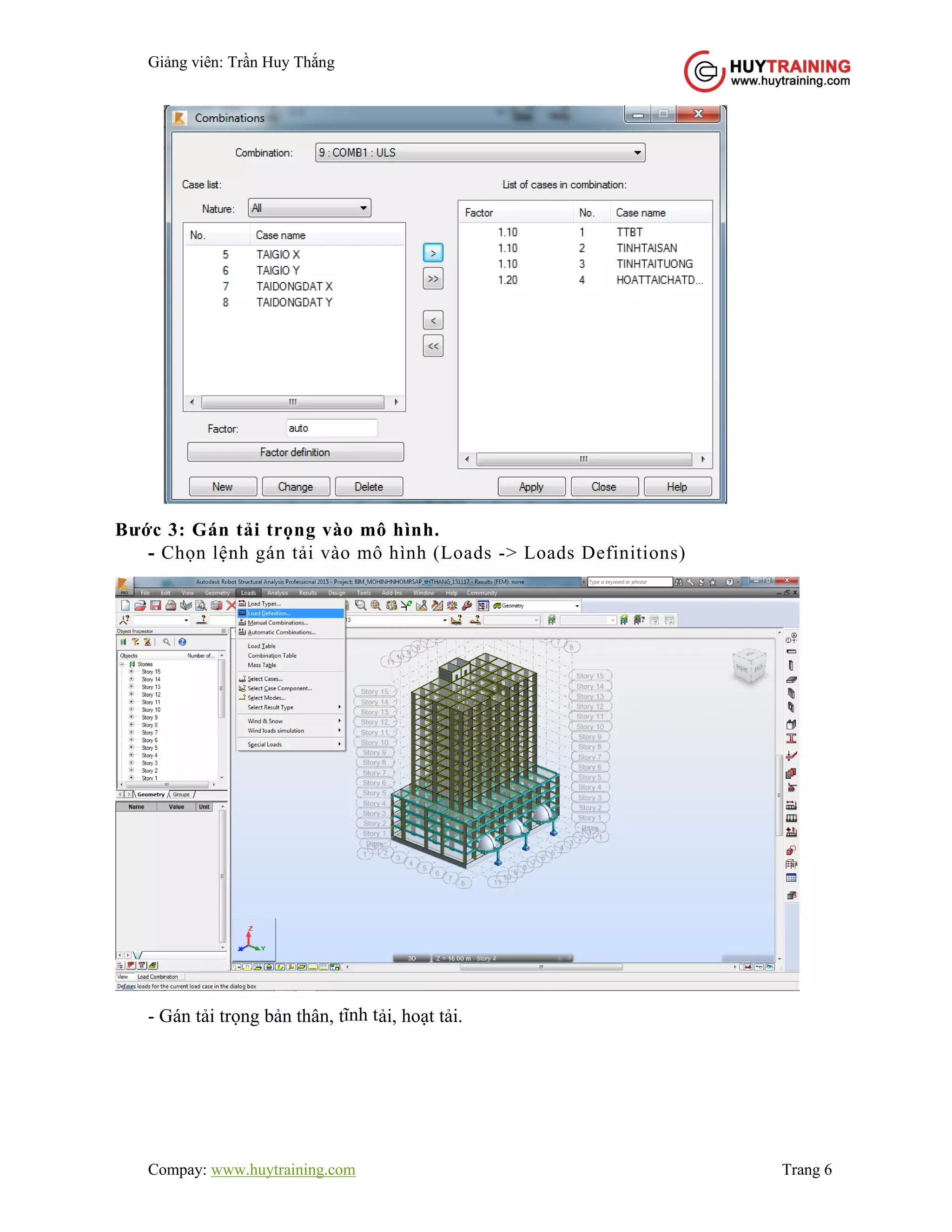 Quy trình gán tải và tổ hợp tải trọng trong Robot Structural | PDF