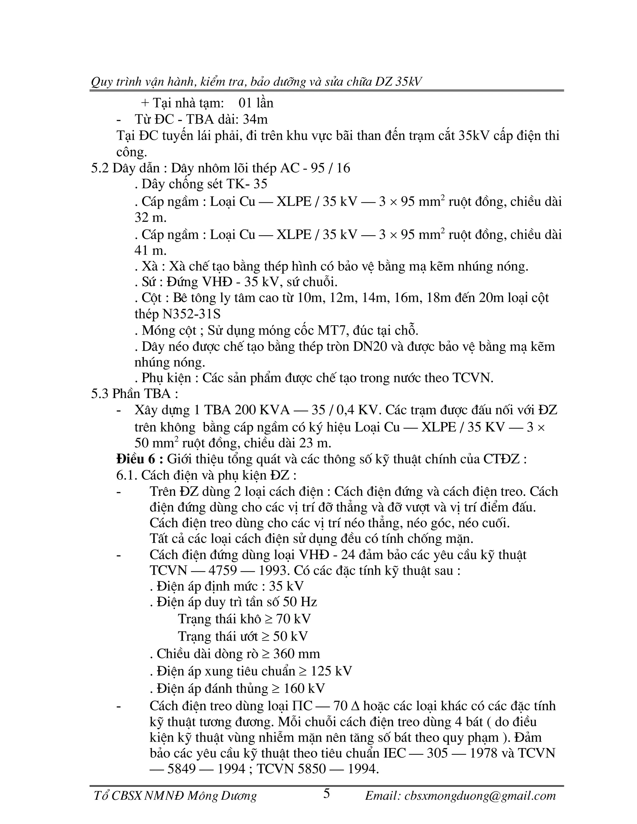 Quy trình vận hành đường dây 35 kv | PDF