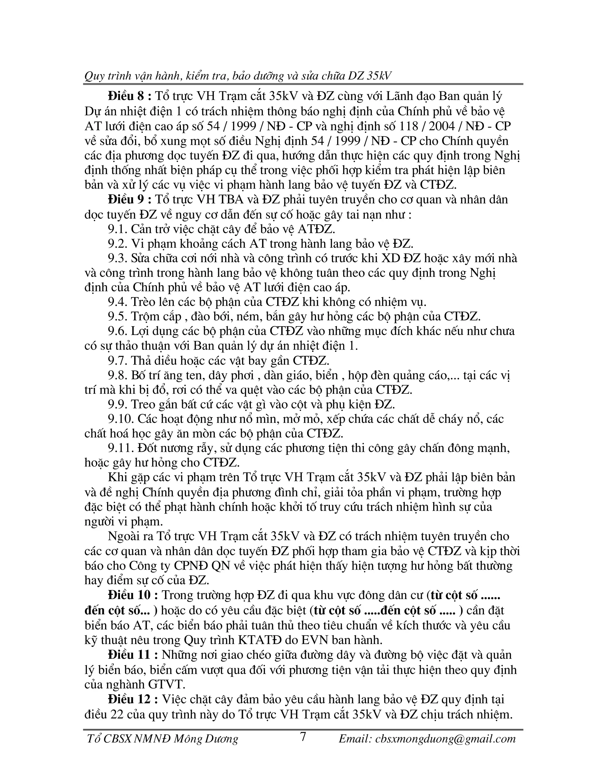 Quy trình vận hành đường dây 35 kv | PDF