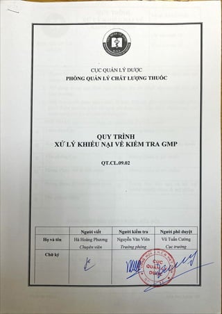 Quy trình xử lý khiếu nại về kiểm tra GMP | PDF