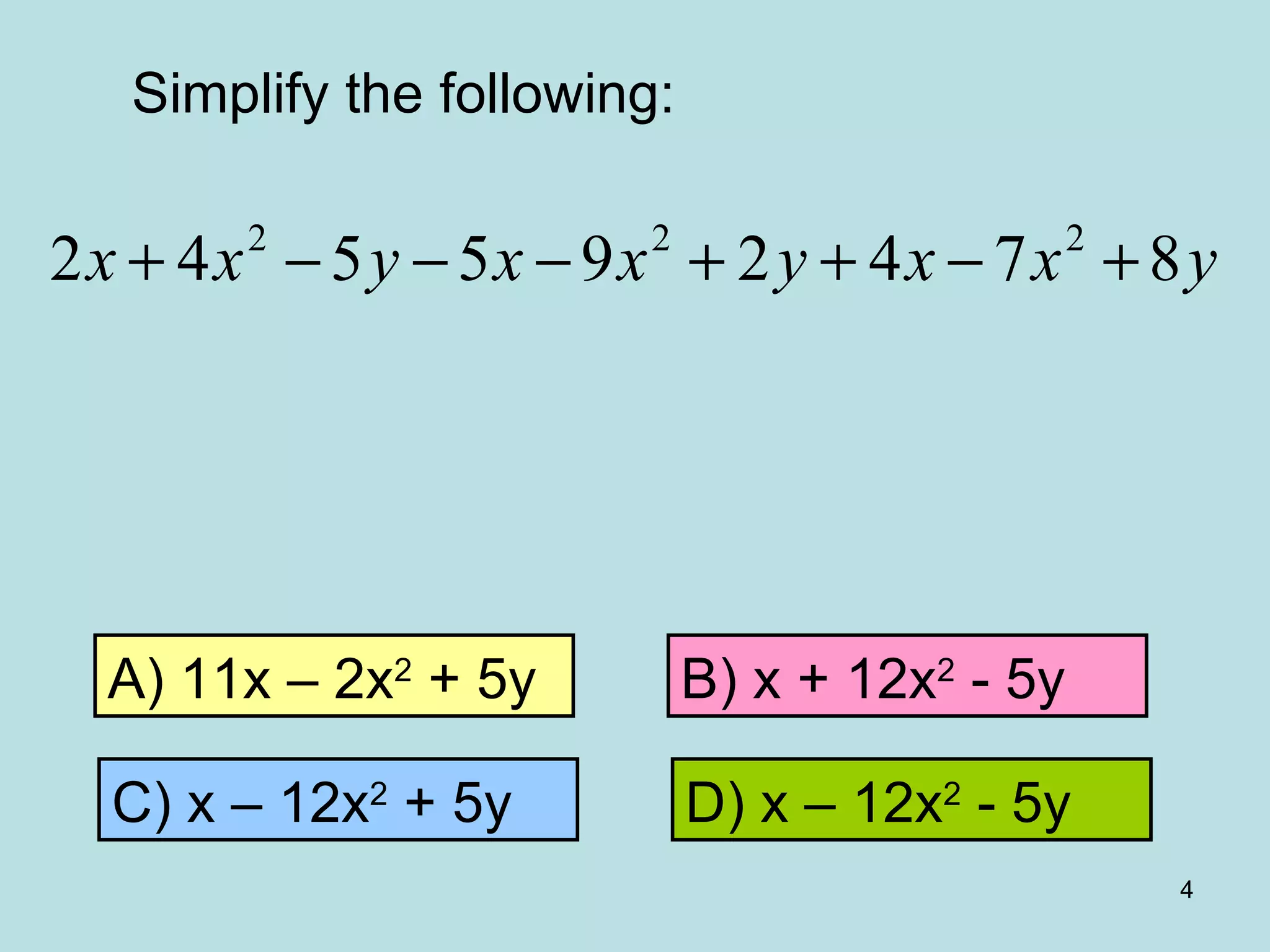 Qwizdom a level maths - basic algebra | PPT
