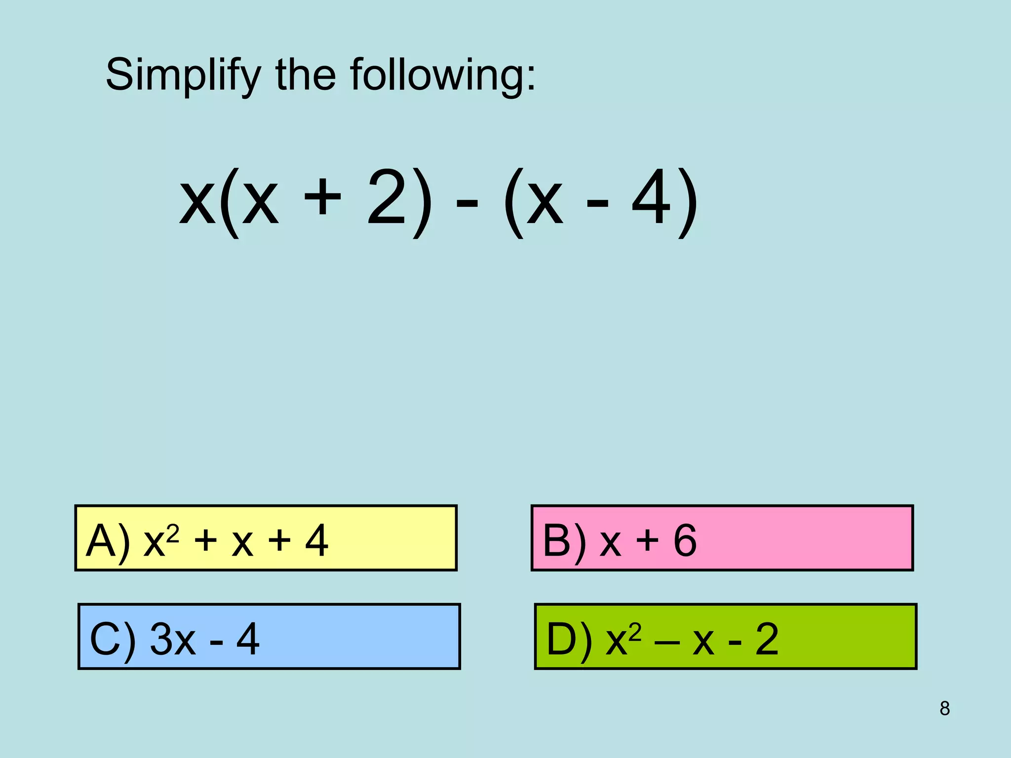 Qwizdom a level maths - basic algebra | PPT