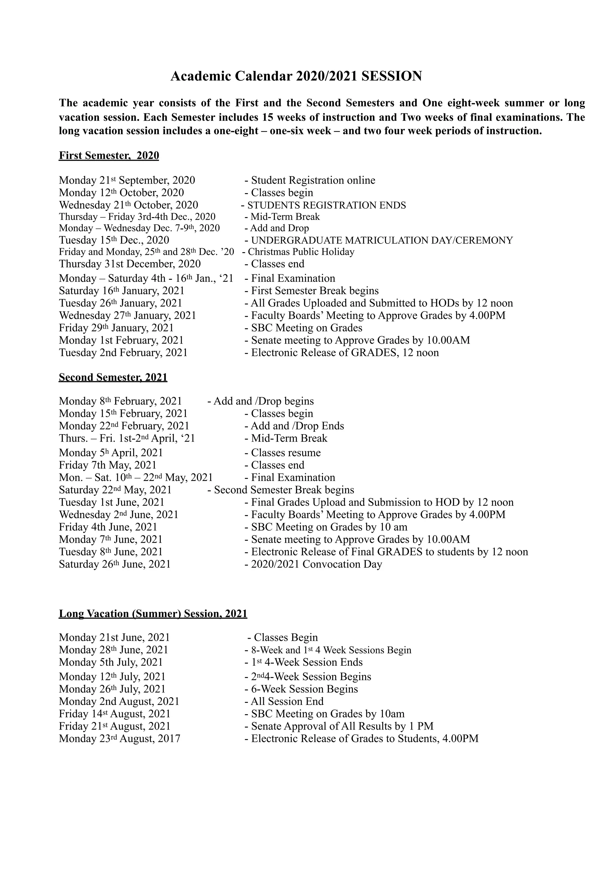 UNIABUJA Academic Calendar for 2019/2020 Academic Session | PDF