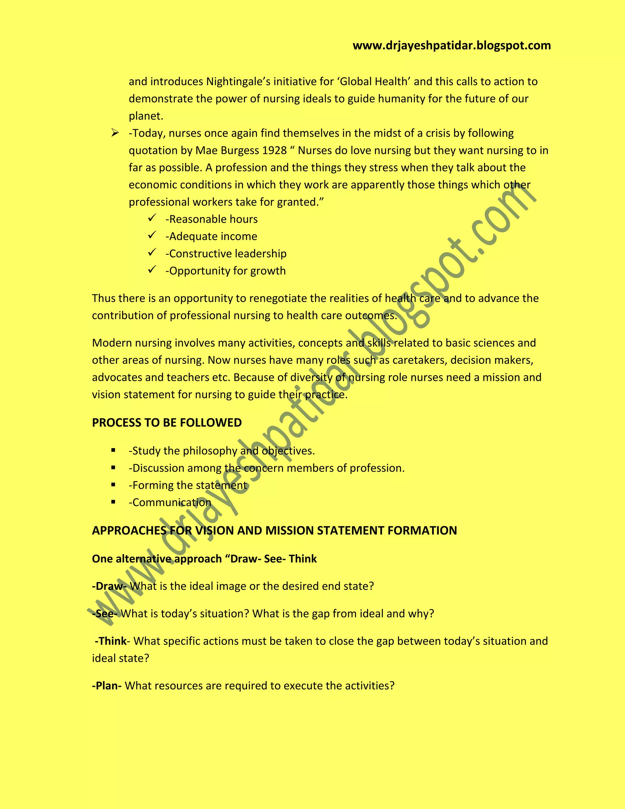 Aims and objectives of nursing management, vision and mission statement ...