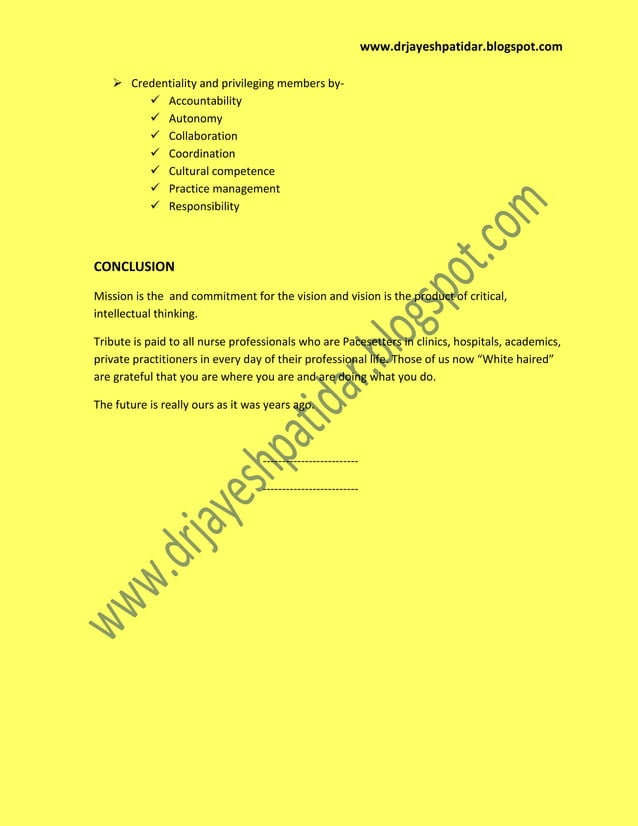 Aims and objectives of nursing management, vision and mission statement ...