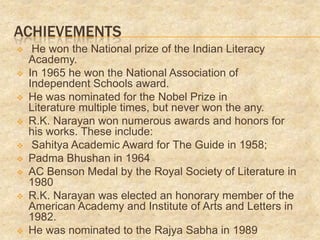 R.K.Narayan's life span journey as a writer | PPTX