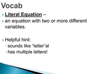 R.4 solving literal equations | PPTX