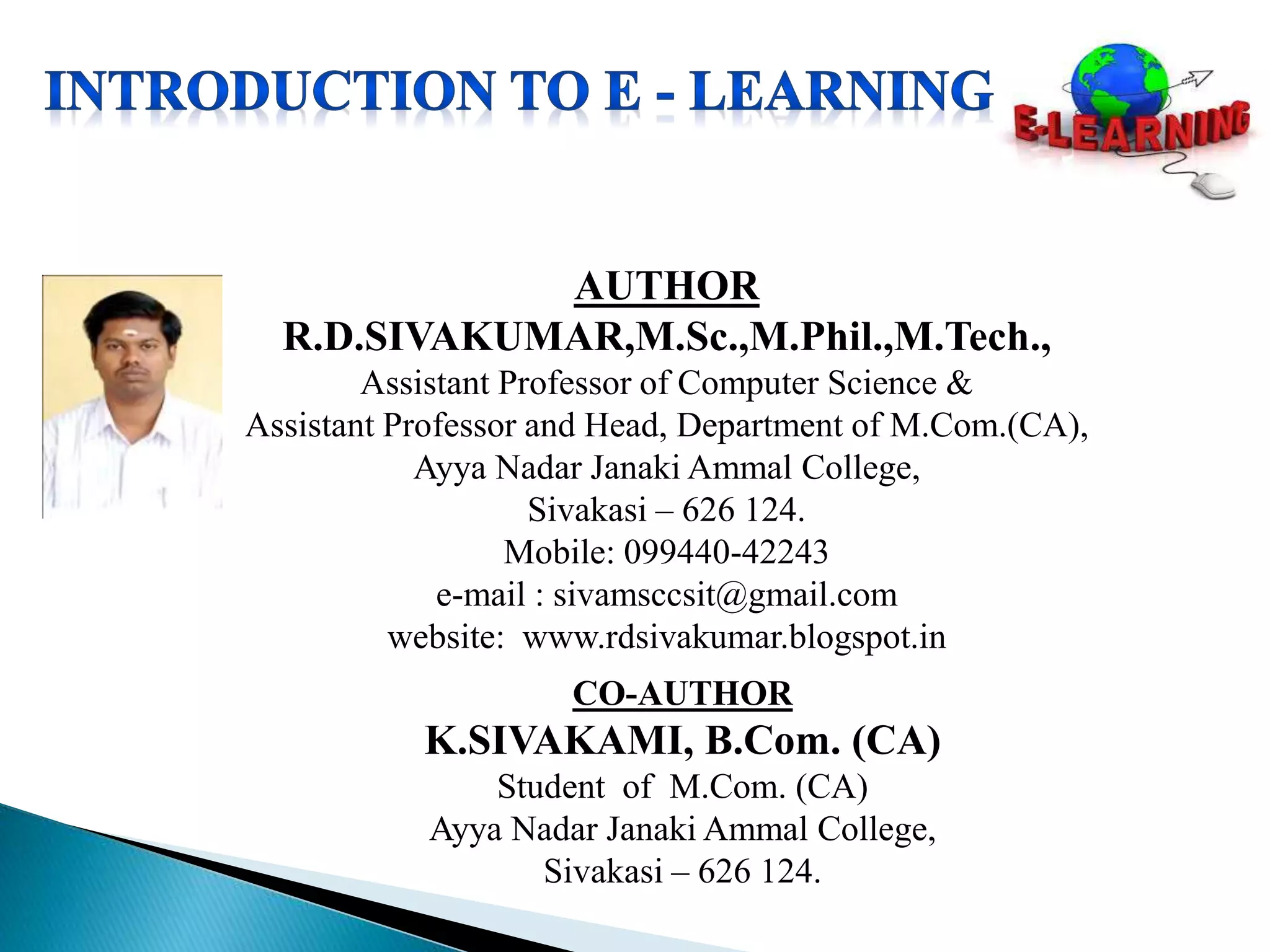 Introduction to E-learning - R.D.Sivakumar | PPT