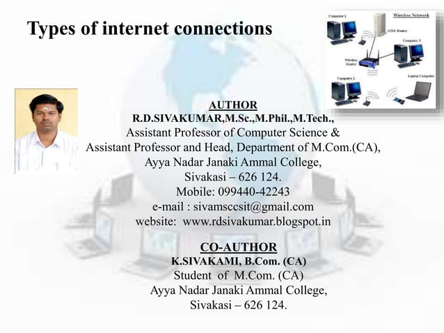 Types of Internet Connections - R.D.sivakumar | PPTX | Computer Networking | Computing